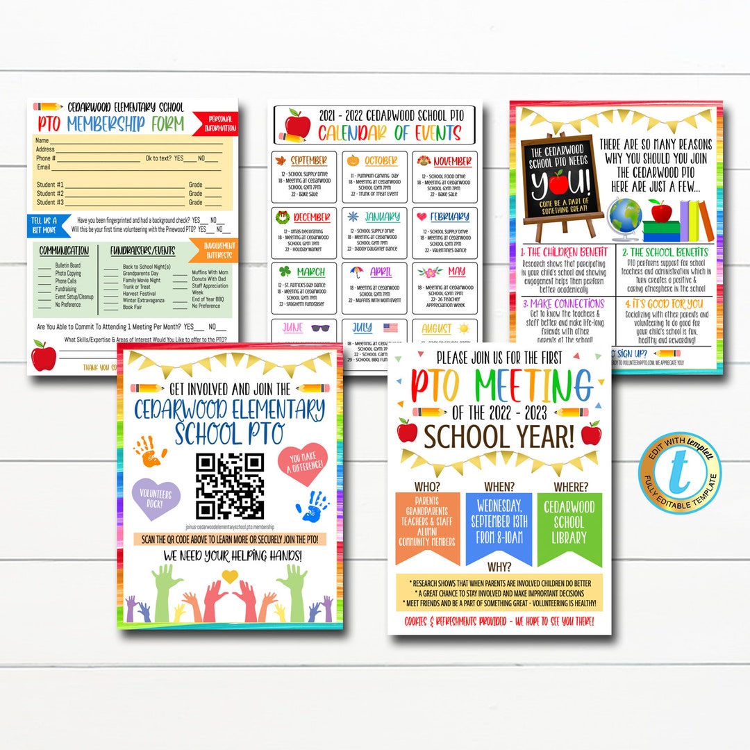 Editable PTO PTA Flyer Bundle, Printable School Information Forms ...