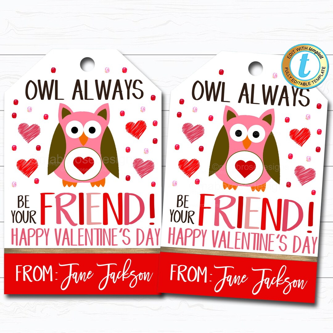 Valentine Owl Gift Tags, Owl Always Be Your Friend Valentine Tag, Gift ...