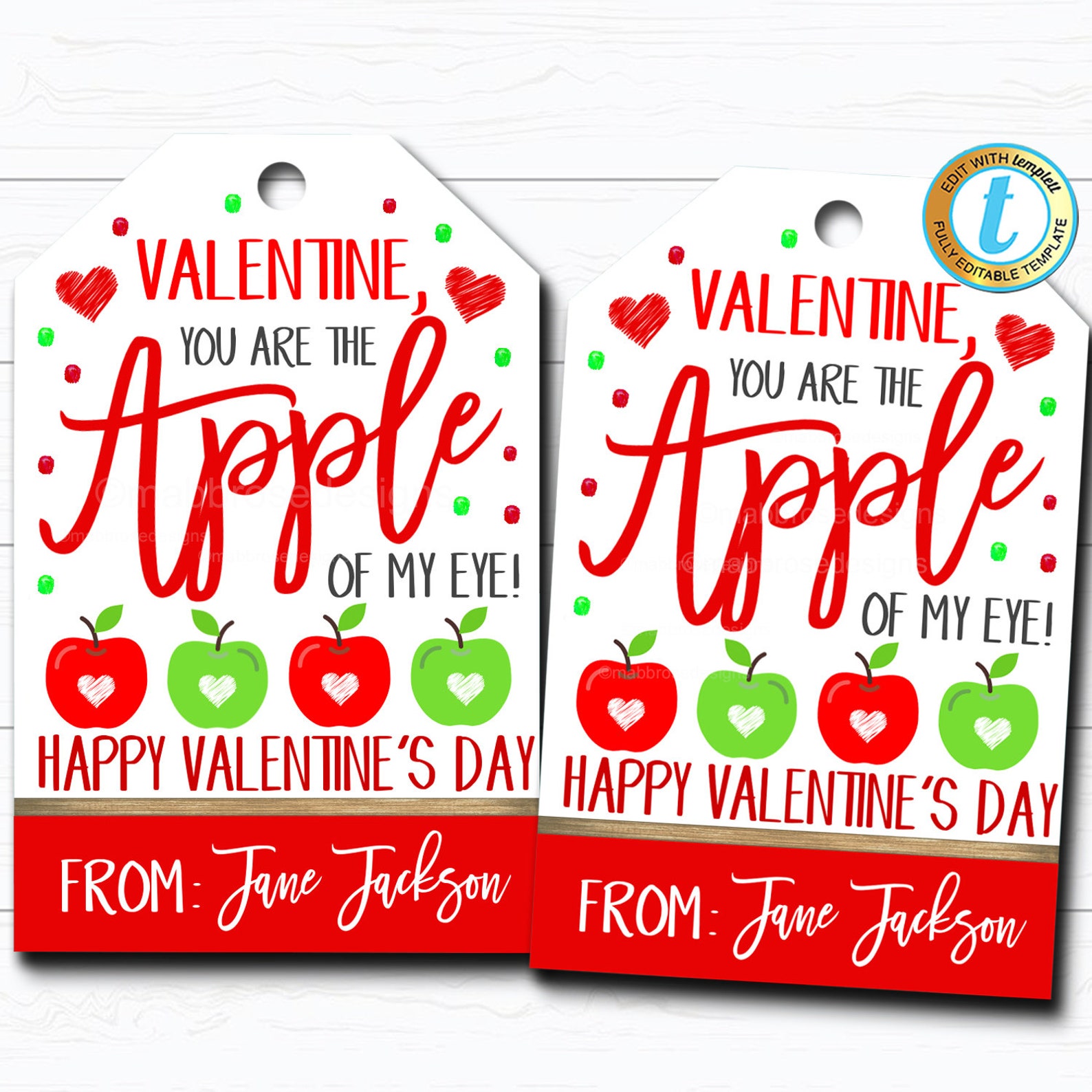 Valentine Apple Gift Tags You're the Apple of My Eye | Etsy