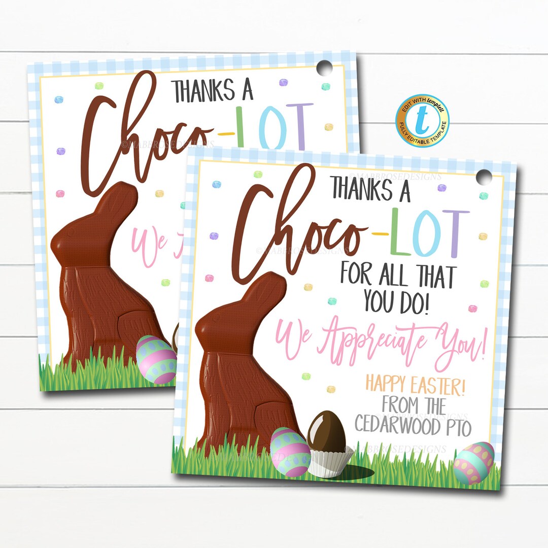 Easter Chocolate Candy Gift Tags, Thanks a Choco-lot, Staff Employee ...