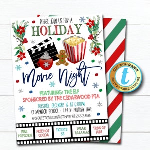 Christmas Movie Night Invitation, Kids Holiday Invite School Church Pto ...