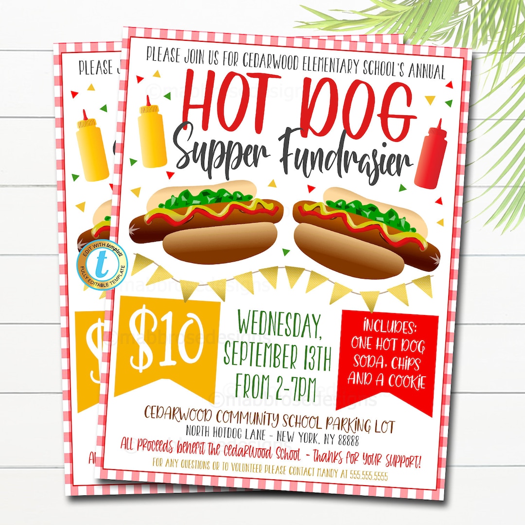 Hot Dog Dinner Flyer, Editable Hot Dog Fundraiser Invitation, Pto Pta ...