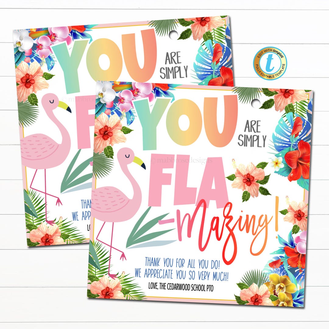 Flamingo Appreciation Week Gift Tags You Are Fla-mazing, Teacher Nurse ...