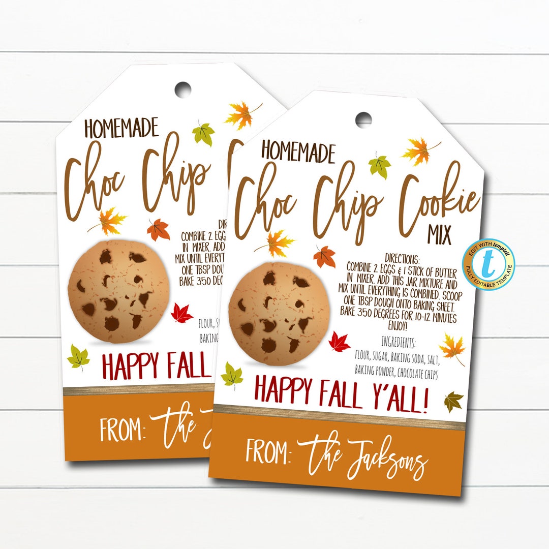 Fall Gift Tags, Cookie Jar Mix, Halloween Autumn Cookie Recipe Tag ...