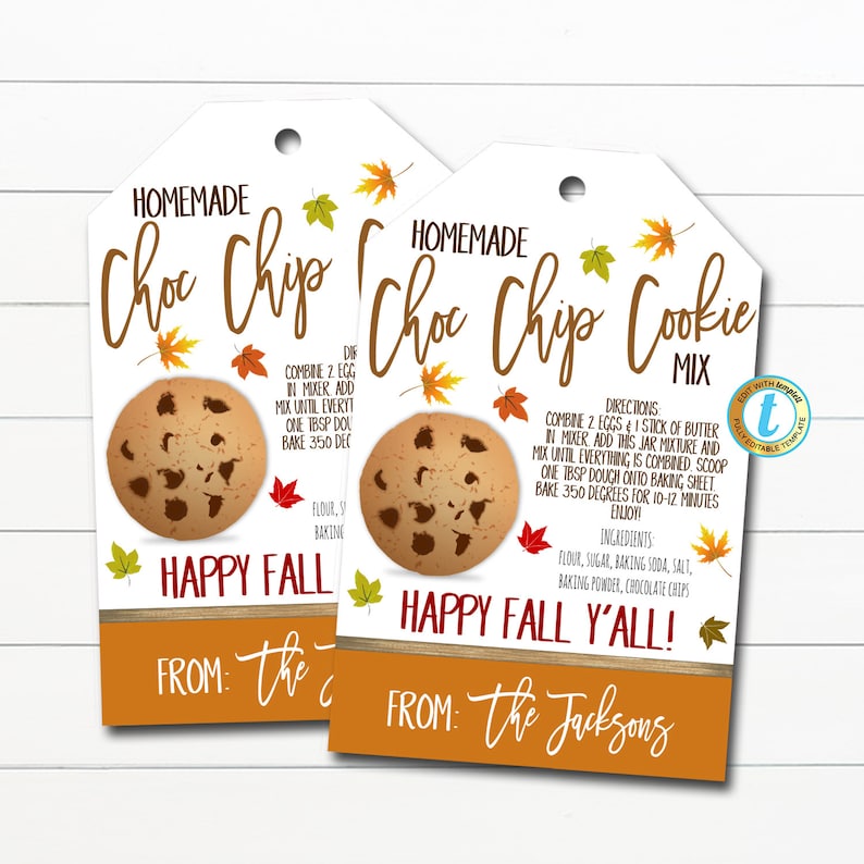 Fall Gift Tags Cookie Jar Mix Halloween Autumn Cookie Recipe - Etsy
