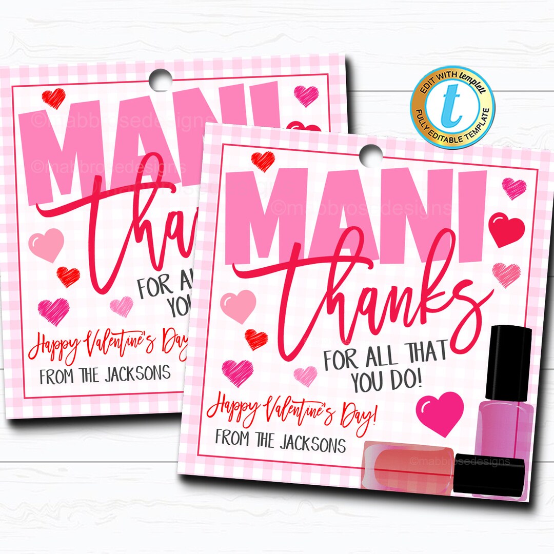 Valentine Nail Polish Gift Tags, Mani Thanks Girl Appreciation ...