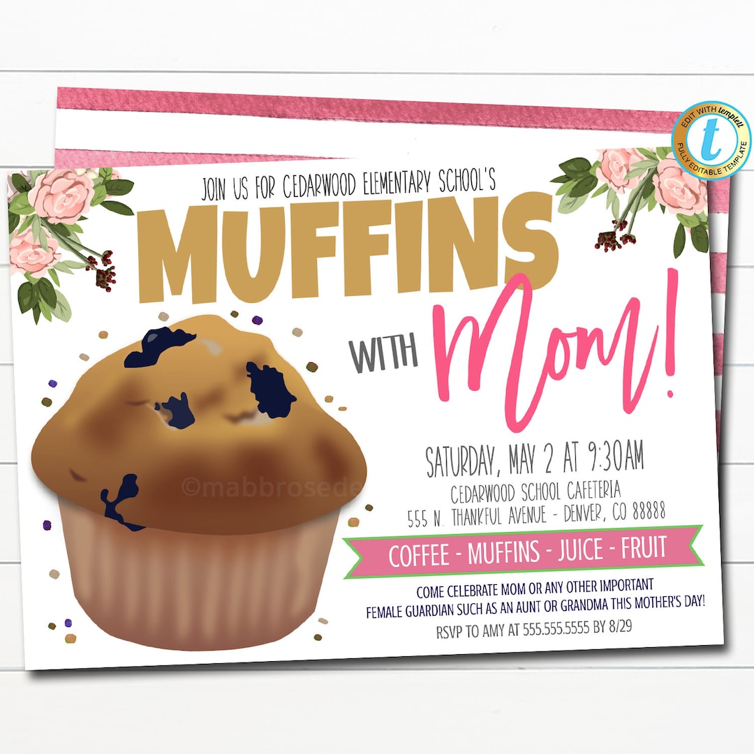 Muffins With Mom Invitation, School Flyer, Mother's Day Invite, School ...