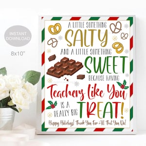 Christmas Teacher Appreciation Sign, Chocolate Pretzel Thank You Staff ...