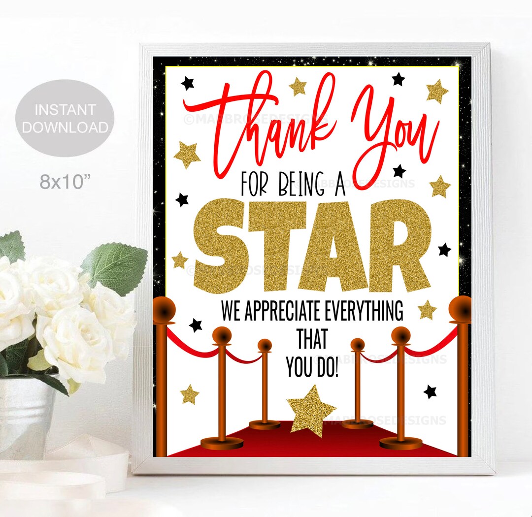 Hollywood Teacher Appreciation Week Printable Sign Volunteer Employee ...
