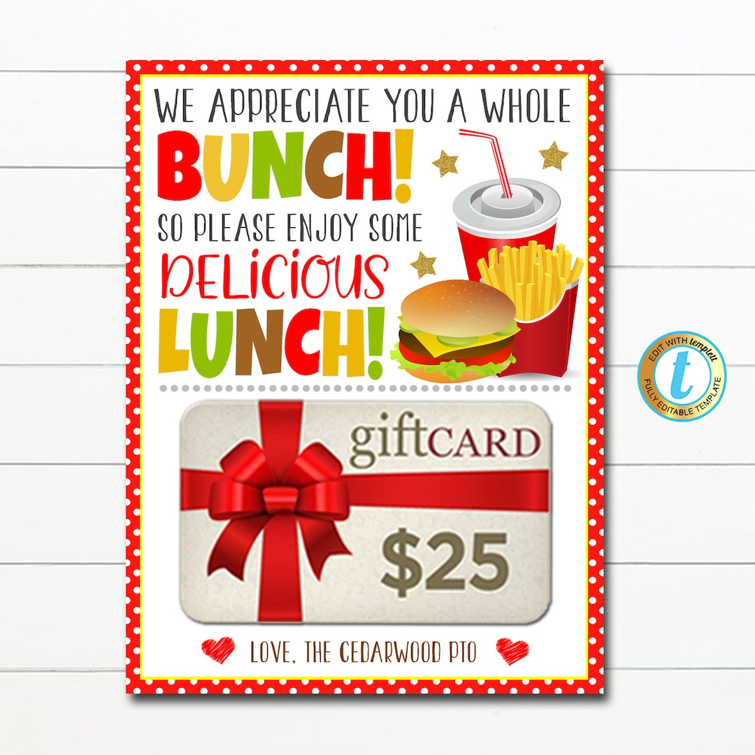 Fast Food Gift Card Holder, Staff Employee Nurse Teacher Appreciation ...