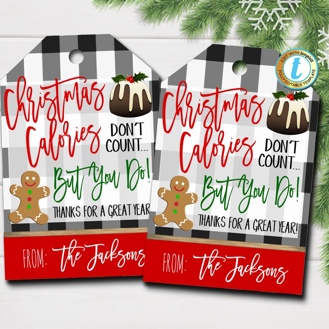 Christmas Gift Tags, Holiday Calories Don't Count, Candy Chocolate ...