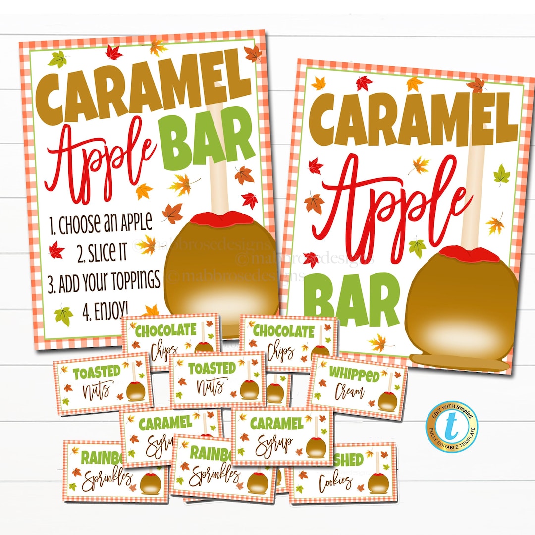 Caramel Apple Bar Set, 2 Signs and Food Tent Labels, Awesome to the ...
