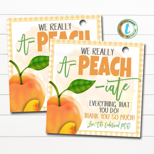 Appreciation Gift Tags Fruit Peach Treat Label Thank You | Etsy