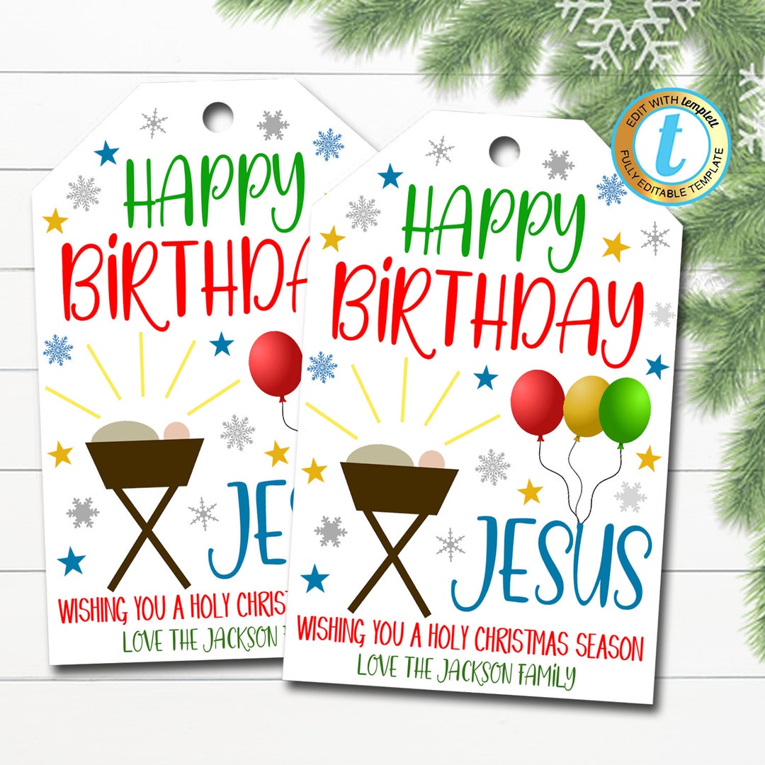 Christmas Religious Gift Tag, Happy Birthday Jesus, Church Catholic ...