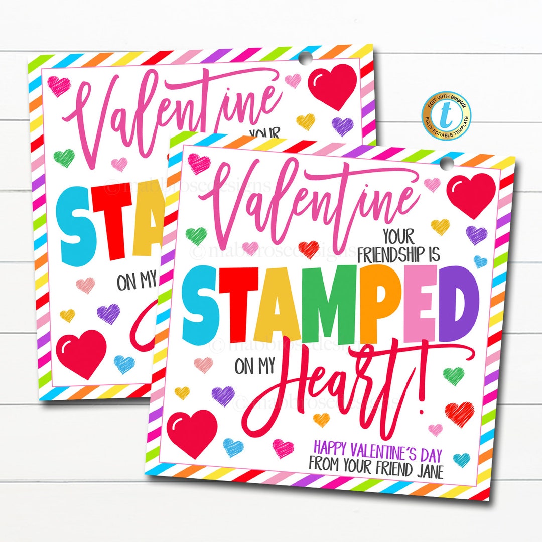 Valentine Stamp Gift Tags, Valentine Your Friendship is Stamped on My ...