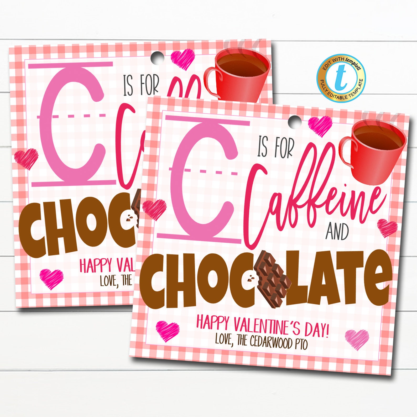 Valentine Gift Tags C is for Caffeine and Chocolate Teacher - Etsy