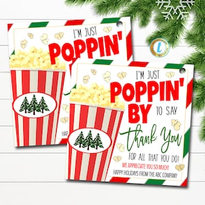 Christmas Appreciation Popcorn Gift Tag, Poppin by to Say Thank You ...
