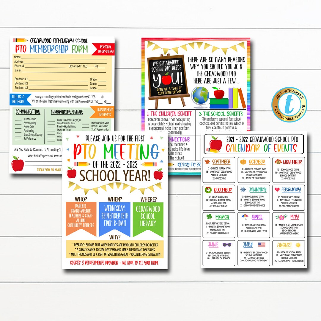 Editable PTO PTA Flyer Bundle, Printable School Information Forms ...