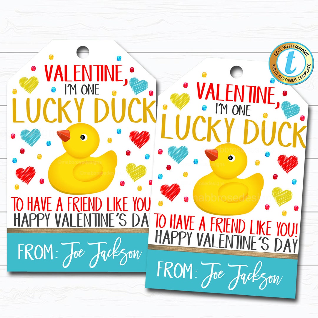 Valentine Lucky Duck Tags, Rubber Ducky, Kid Friend Valentine Tag ...