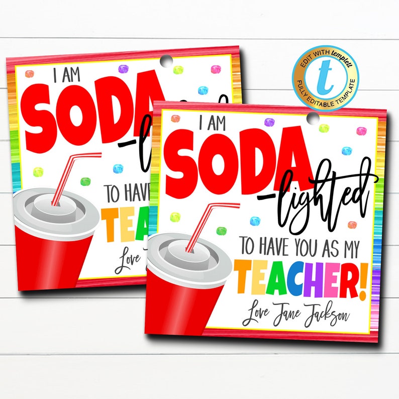 Teacher Gift Tags I'm Soda-lighted You're My Teacher - Etsy