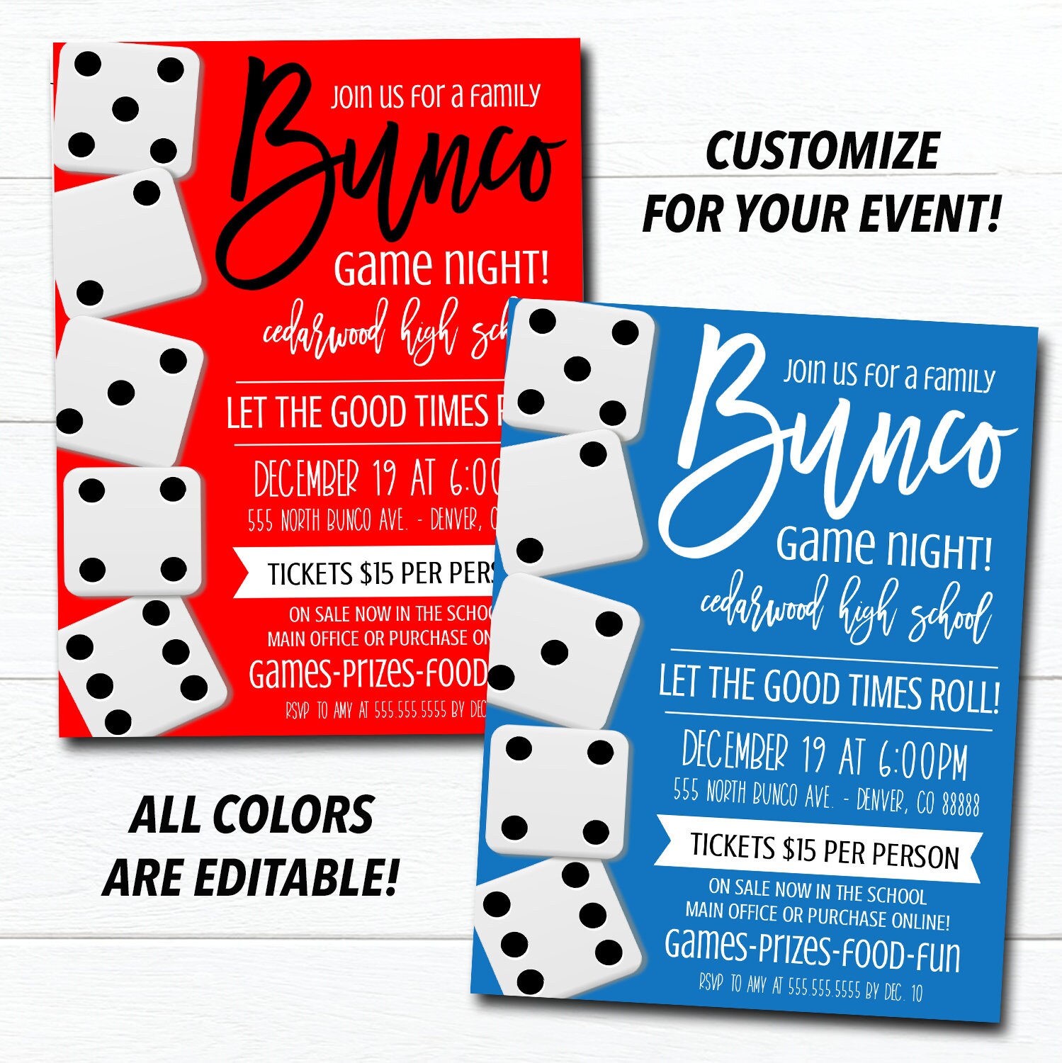 Bunco Night Flyer, Bunco Dice Party Einladung, Familienspielabend ...