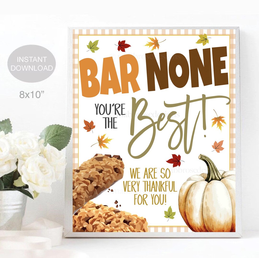 Fall Granola Bar Sign, Teacher Staff Employee School Appreciation Gift ...