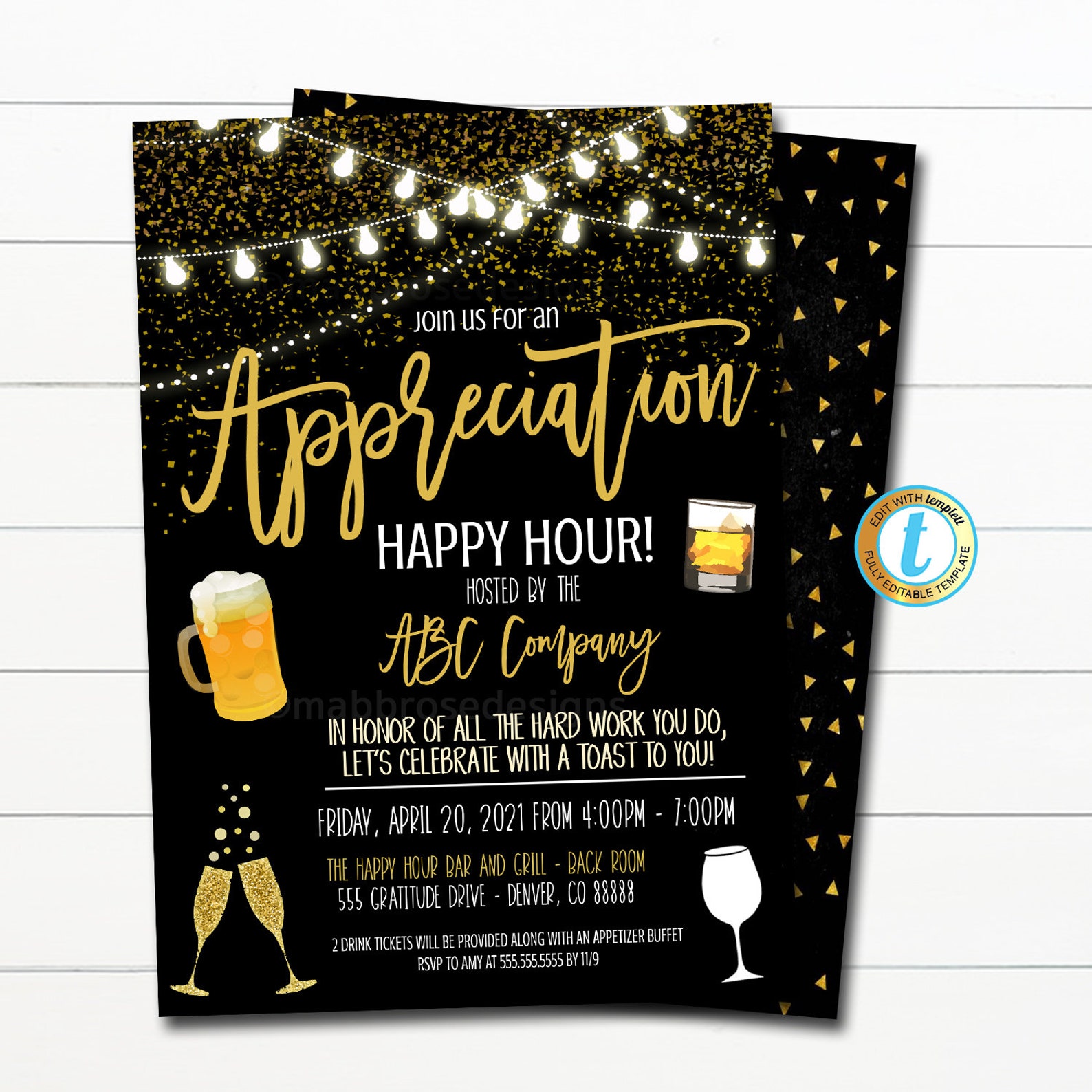 Appreciation Happy Hour Invitation, Company Staff Work Office Employee ...