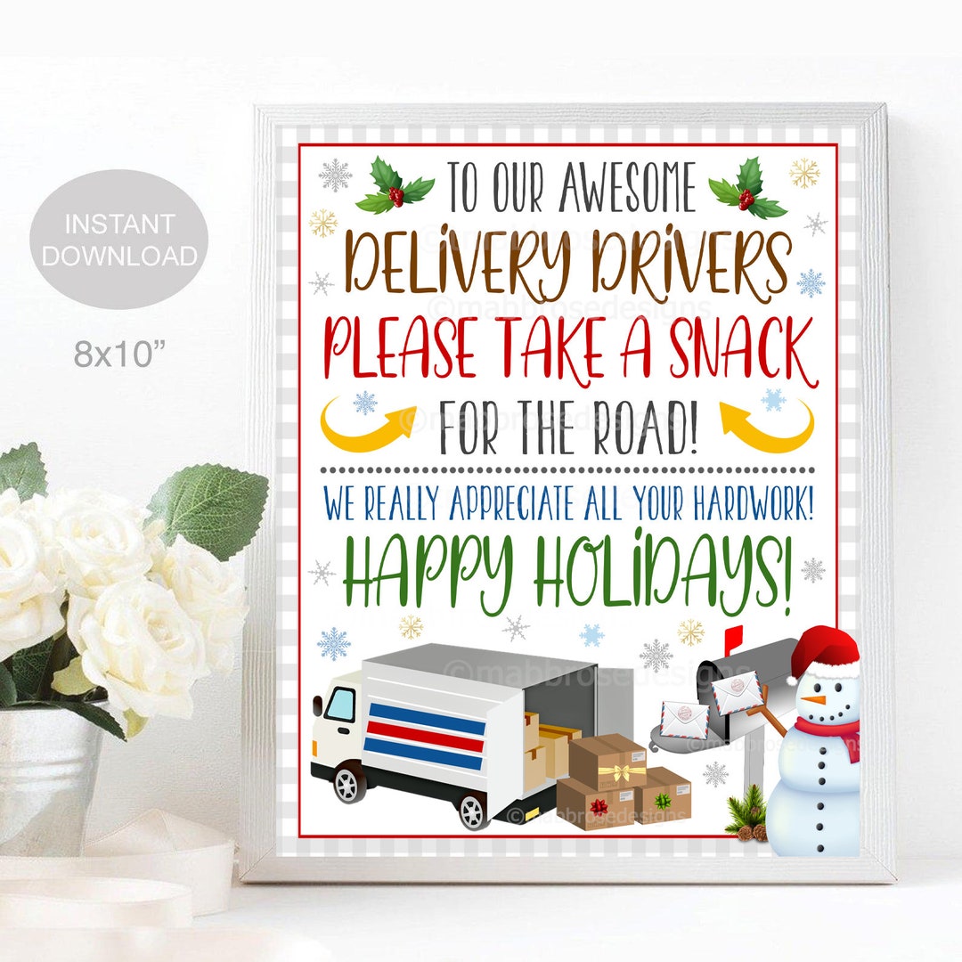 Christmas Delivery Driver Snack Sign, Holiday Thankful for You, USPS ...