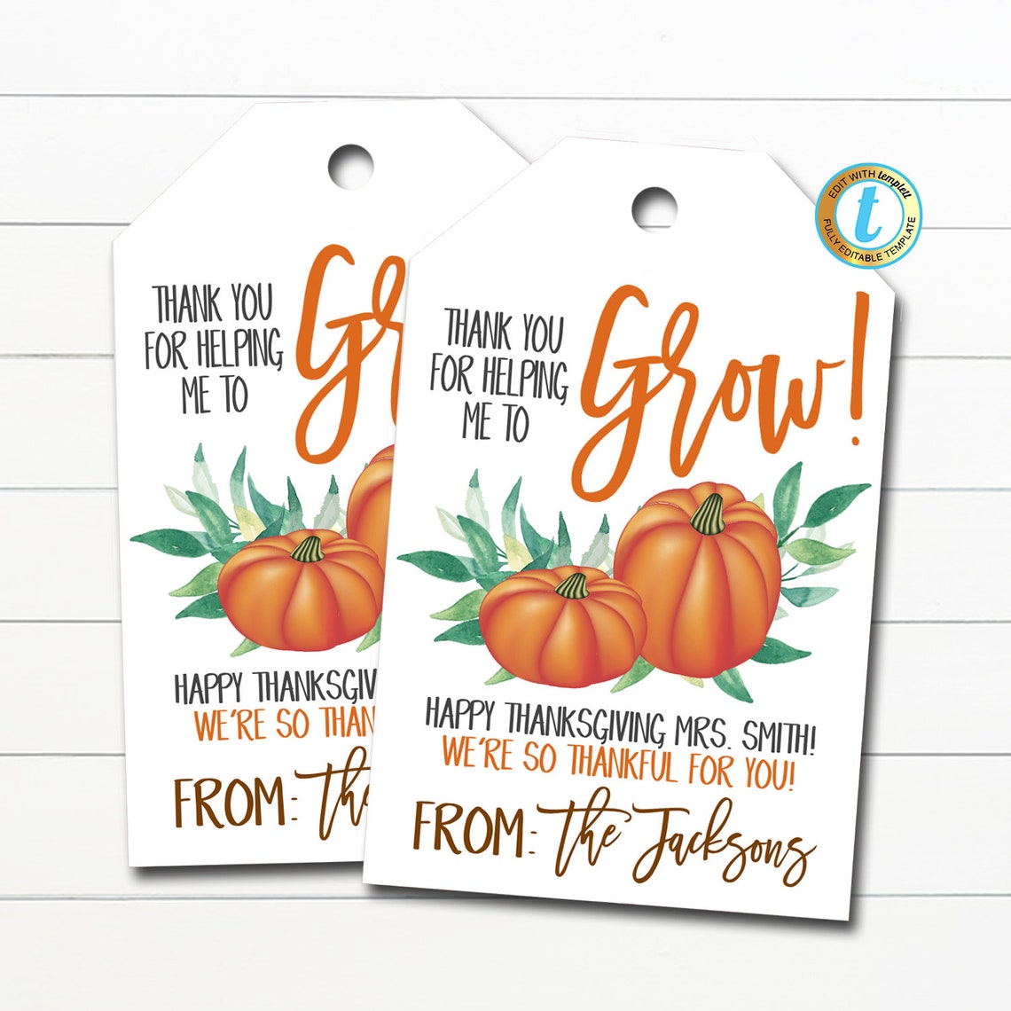 Fall Appreciation Gift Tags Thank You for Helping Me Grow - Etsy