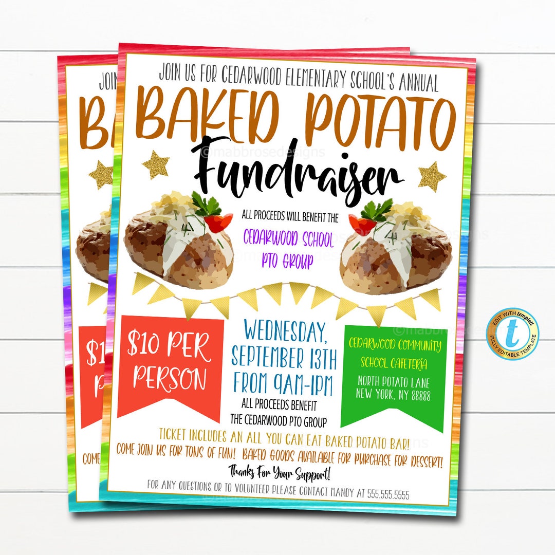 EDITABLE Loaded Baked Potato Fundraiser Flyer, School Pto Pta, Church ...