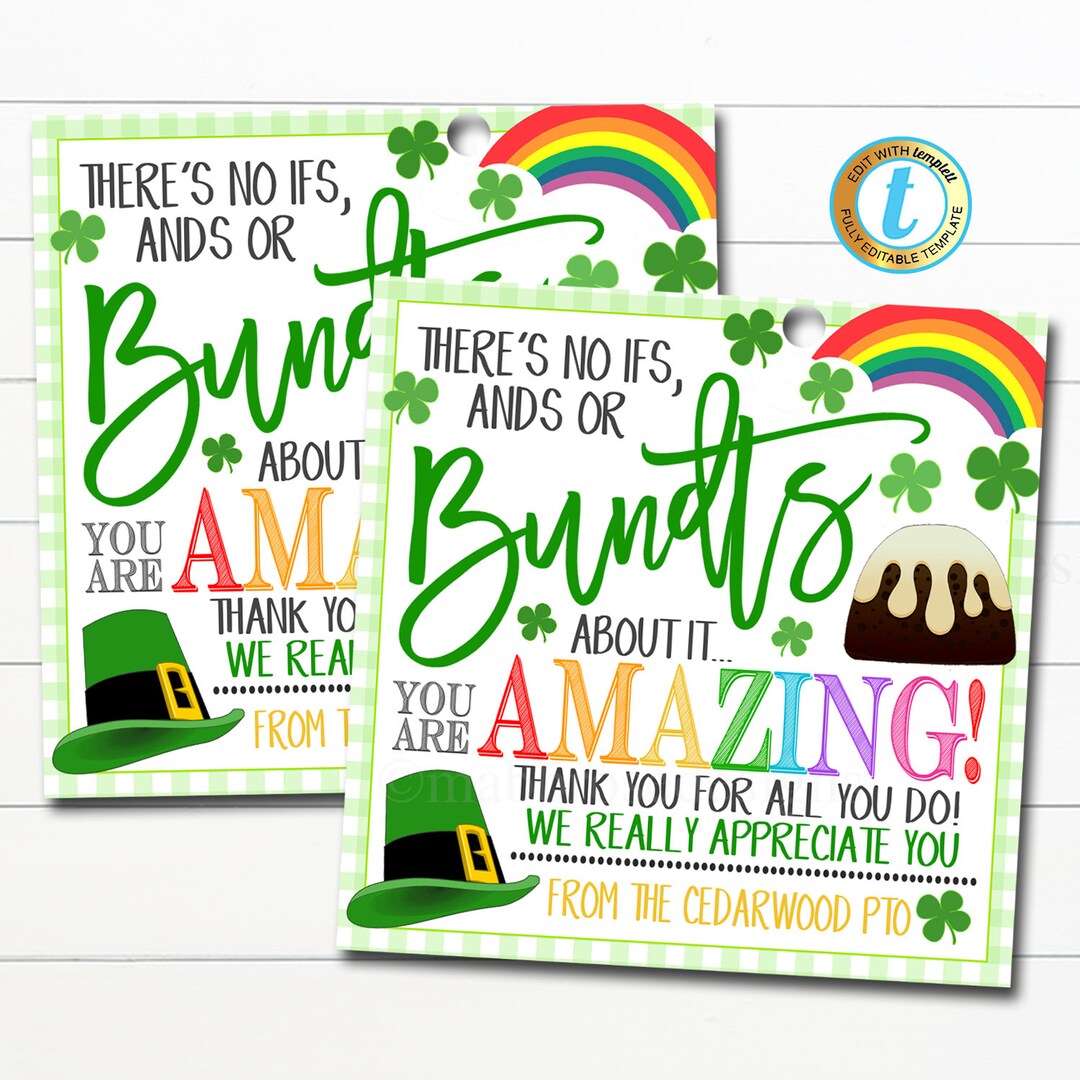 St. Patrick's Day Bundt Cake Gift Tag, No Ifs Ands or Bundts You're ...