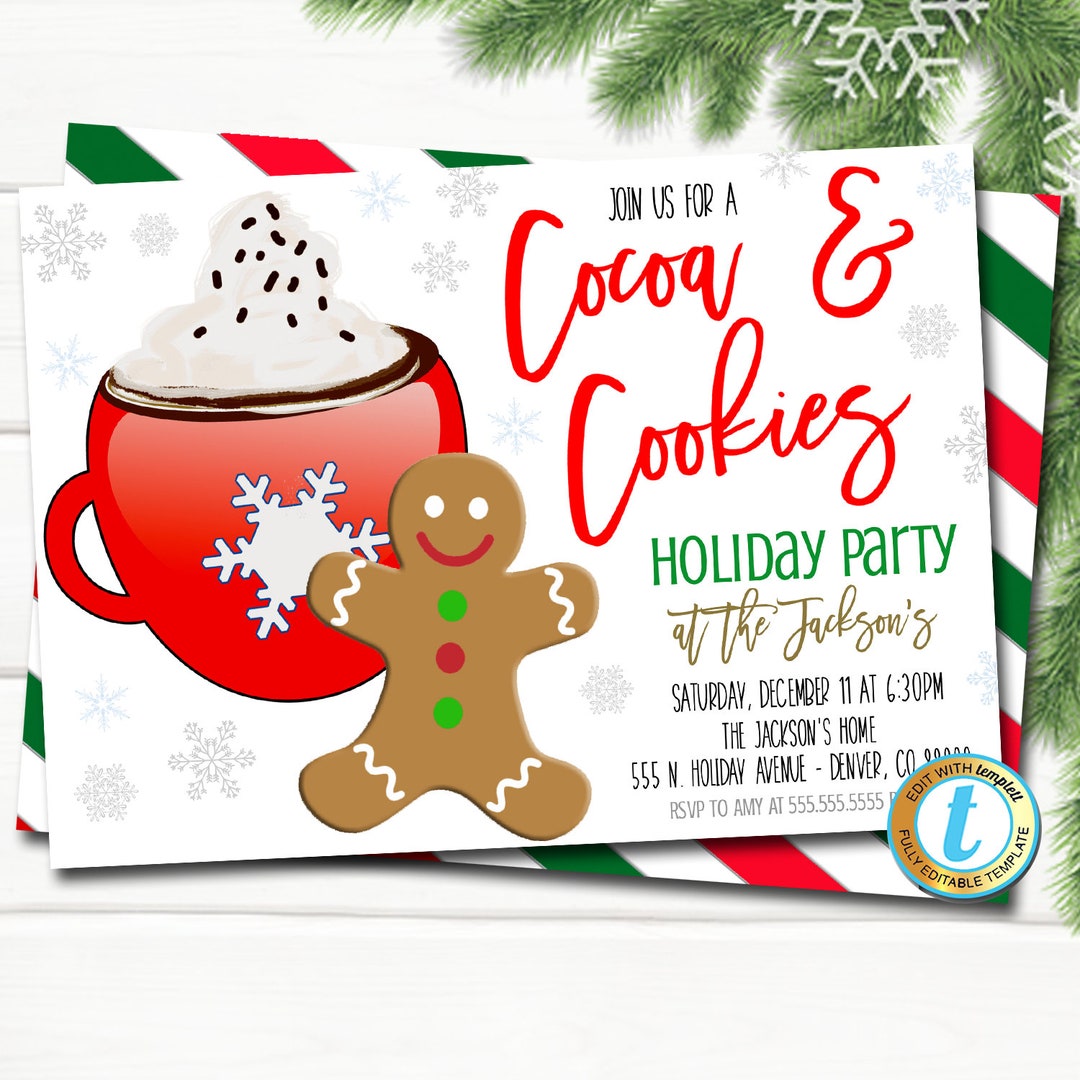 Cocoa and Cookies Christmas Party Invitation, Kids Gingerbread Birthday ...