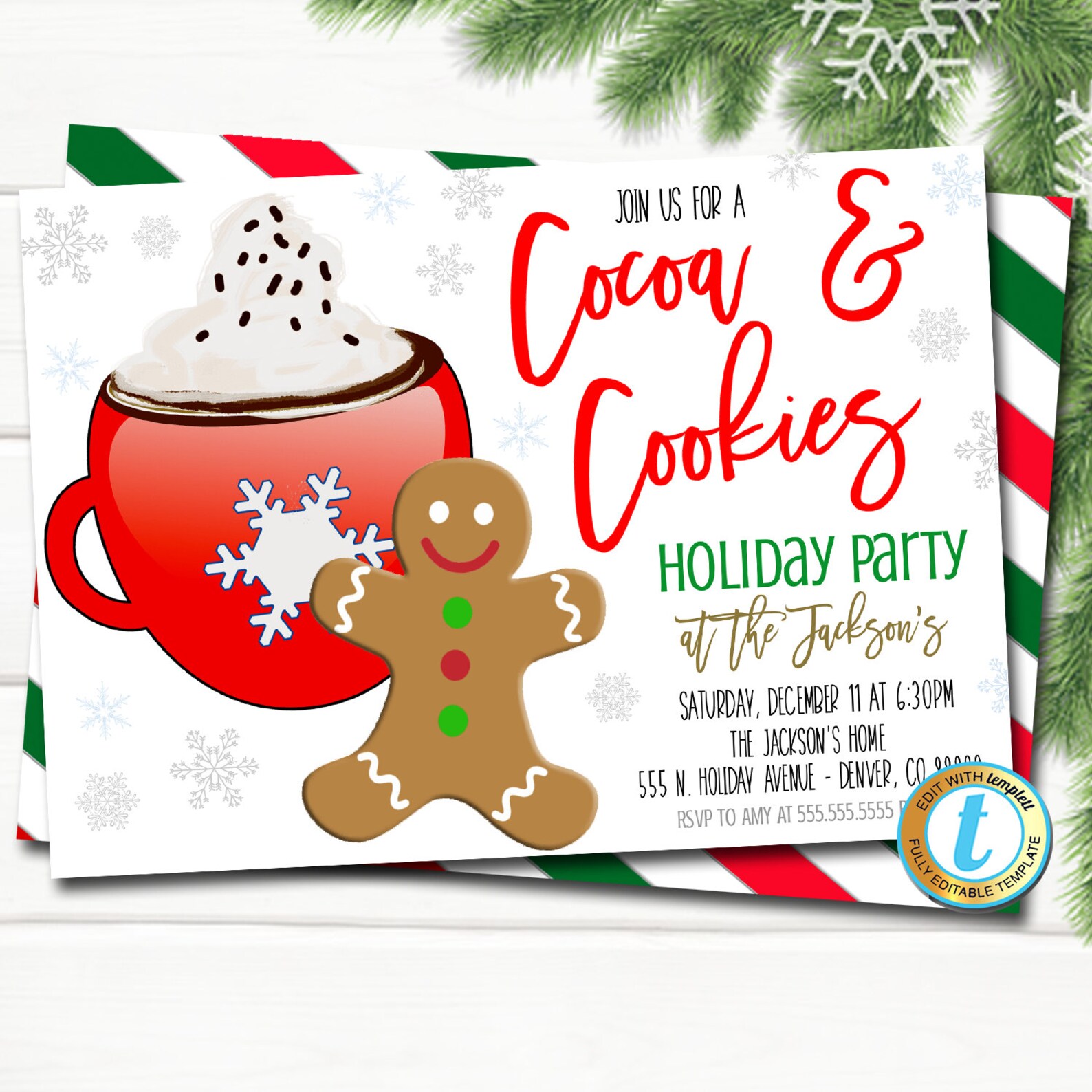 Cocoa and Cookies Christmas Party Invitation, Kids Gingerbread Birthday ...