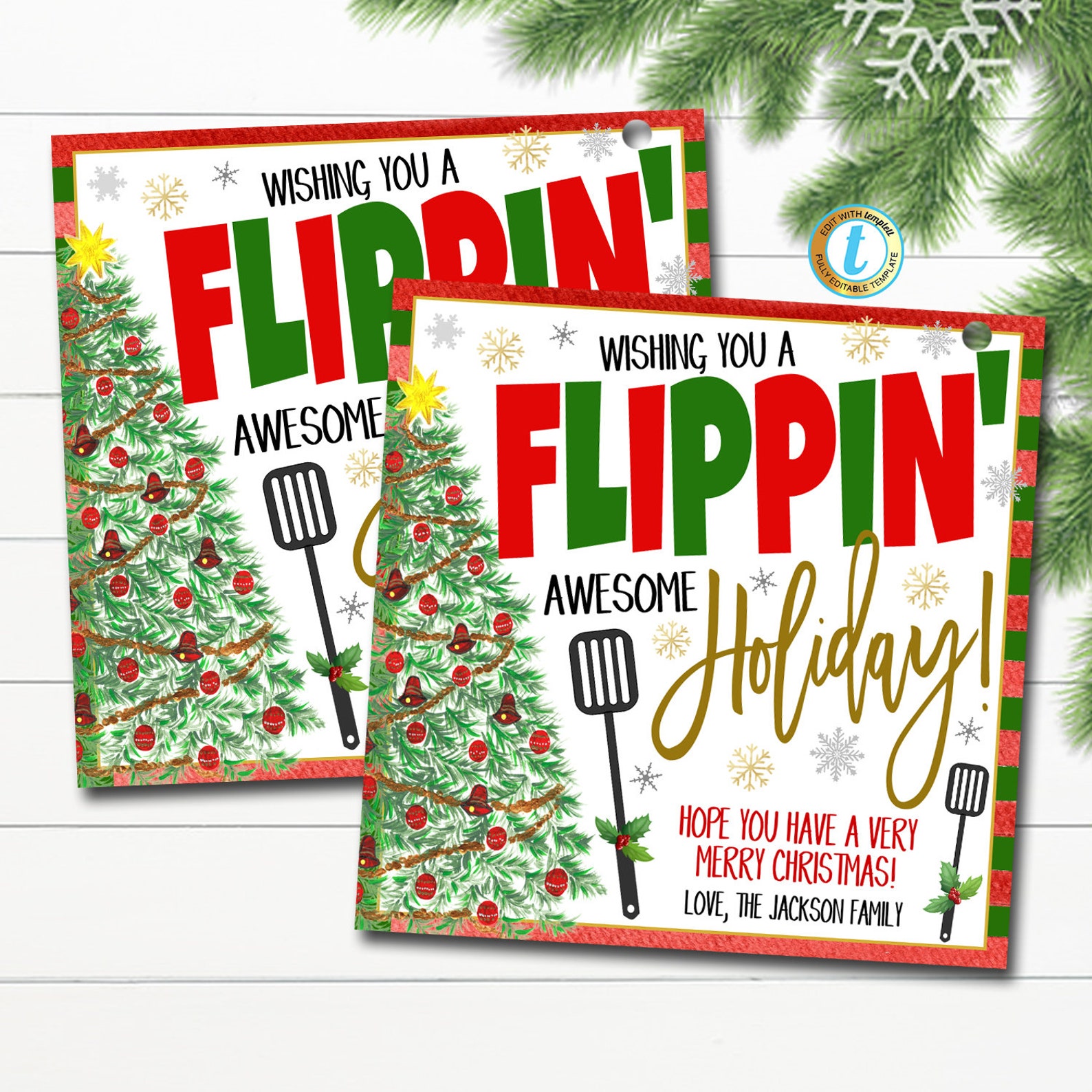 Christmas Gift Tags, Spatula Wish You a Flippin' Awesome Holiday Favor ...