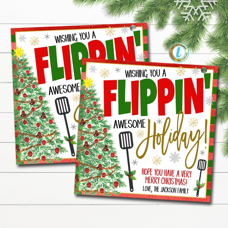 Christmas Gift Tags, Spatula Wish You a Flippin' Awesome Holiday Favor ...
