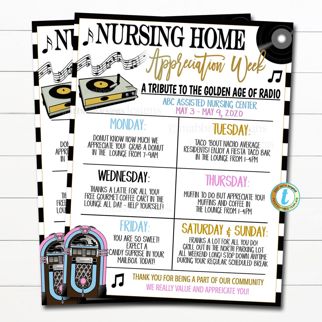 Nursing Home Appreciation Week Itinerary, Thank You Healthcare Facility ...