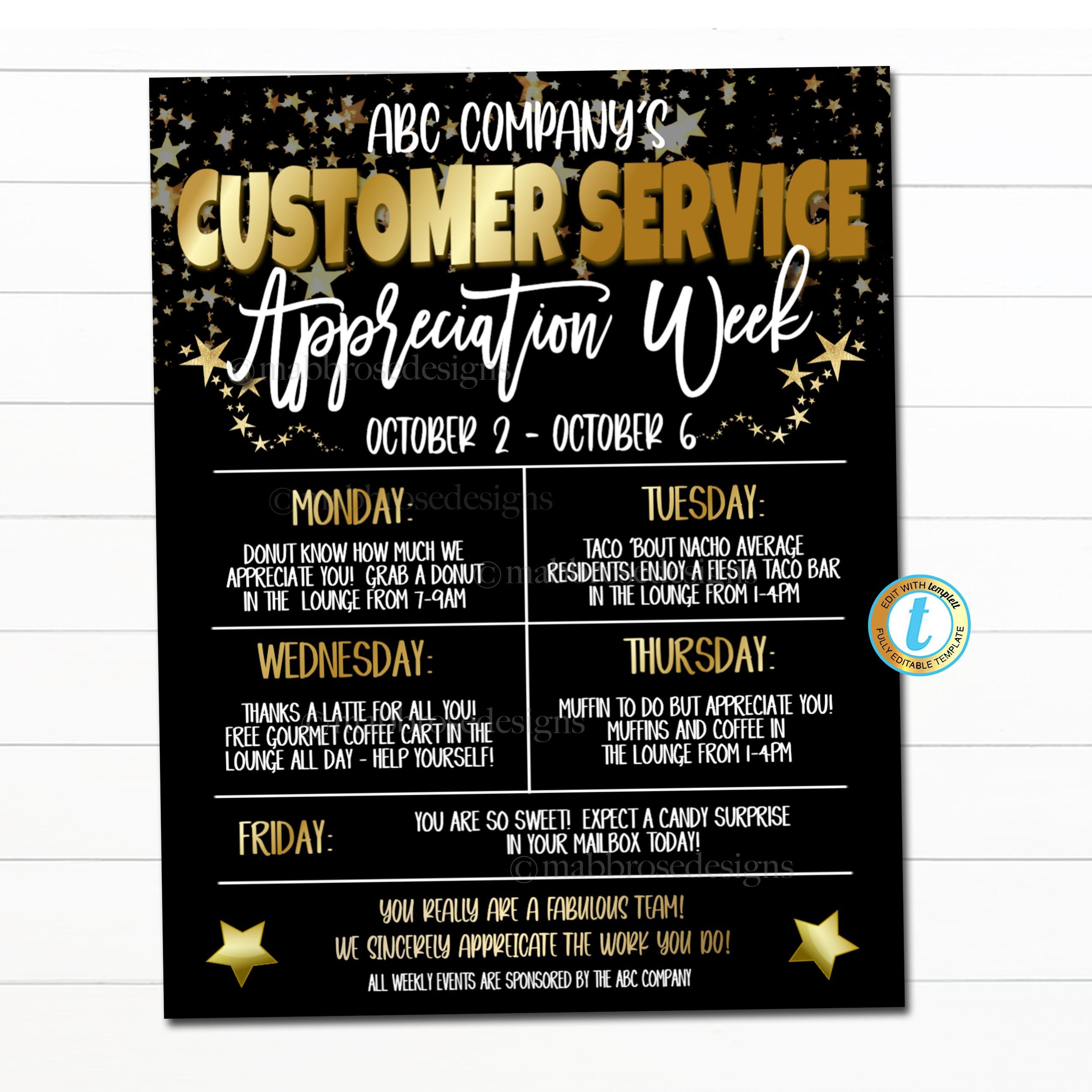 Customer Service Appreciation Week Itinerary, Employee Staff Team ...