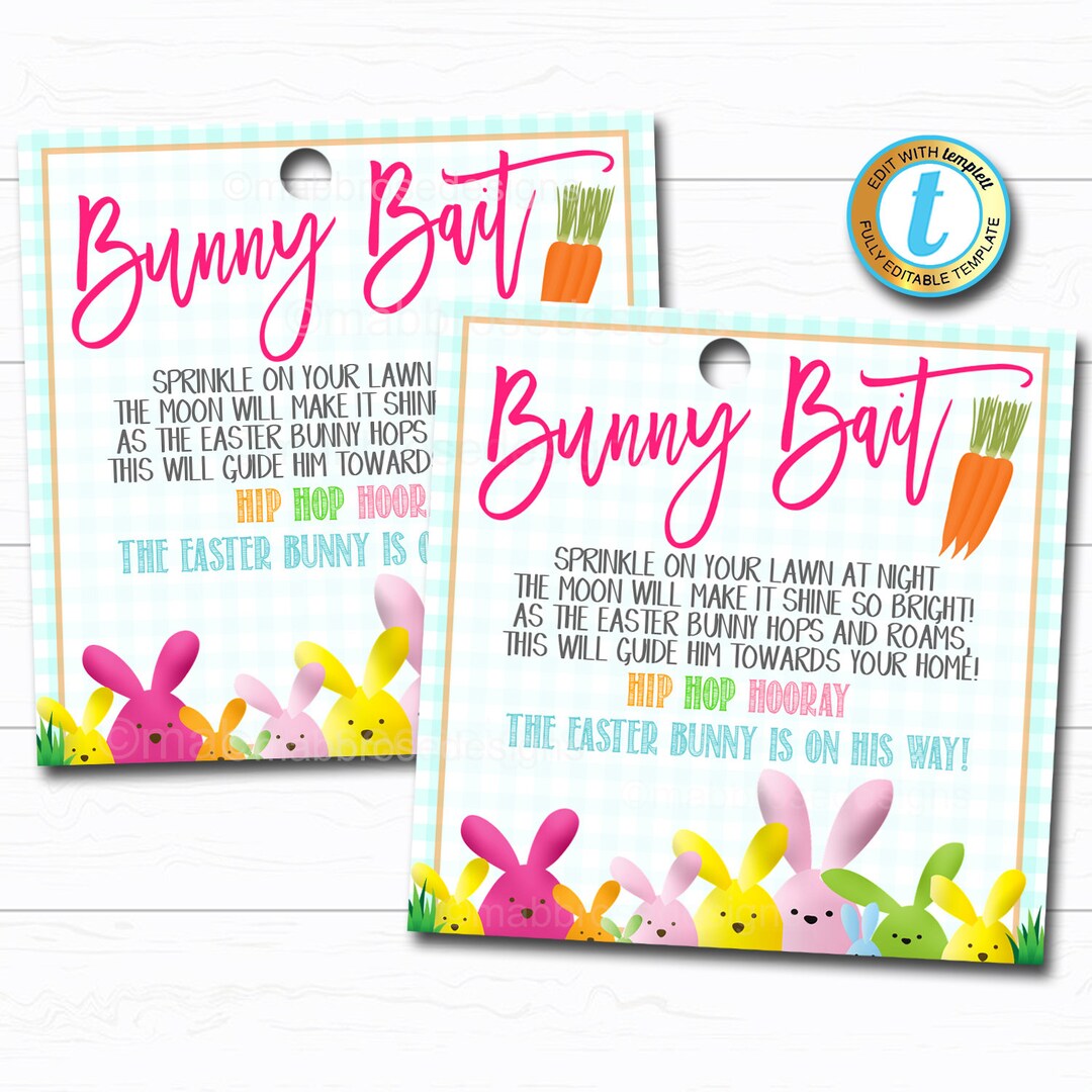 Easter Bunny Bait, Printable Gift Tags, Kids Easter Eve Activity ...