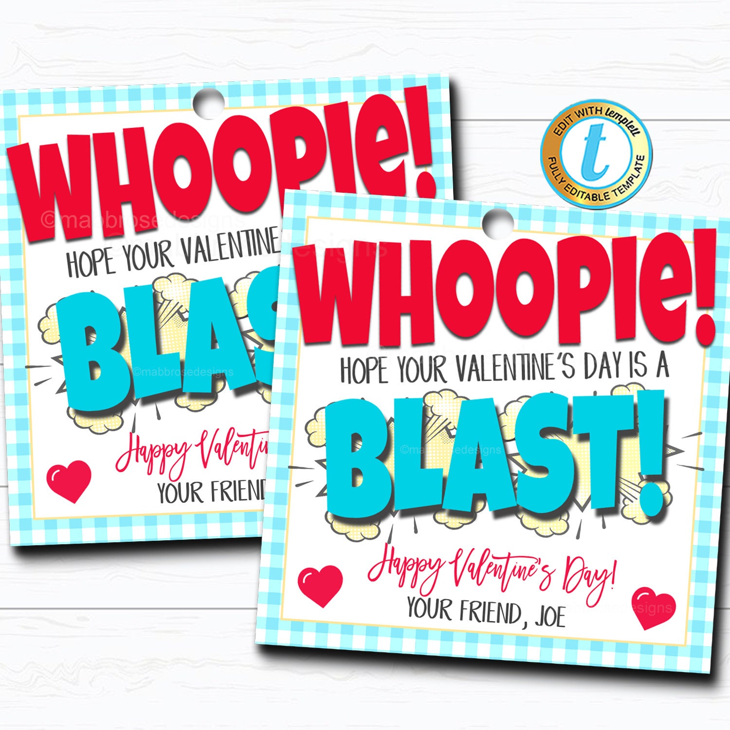 Valentine Whoopie Gift Tags, Awesome Blast Valentine Tag, Boy Toy Kid ...