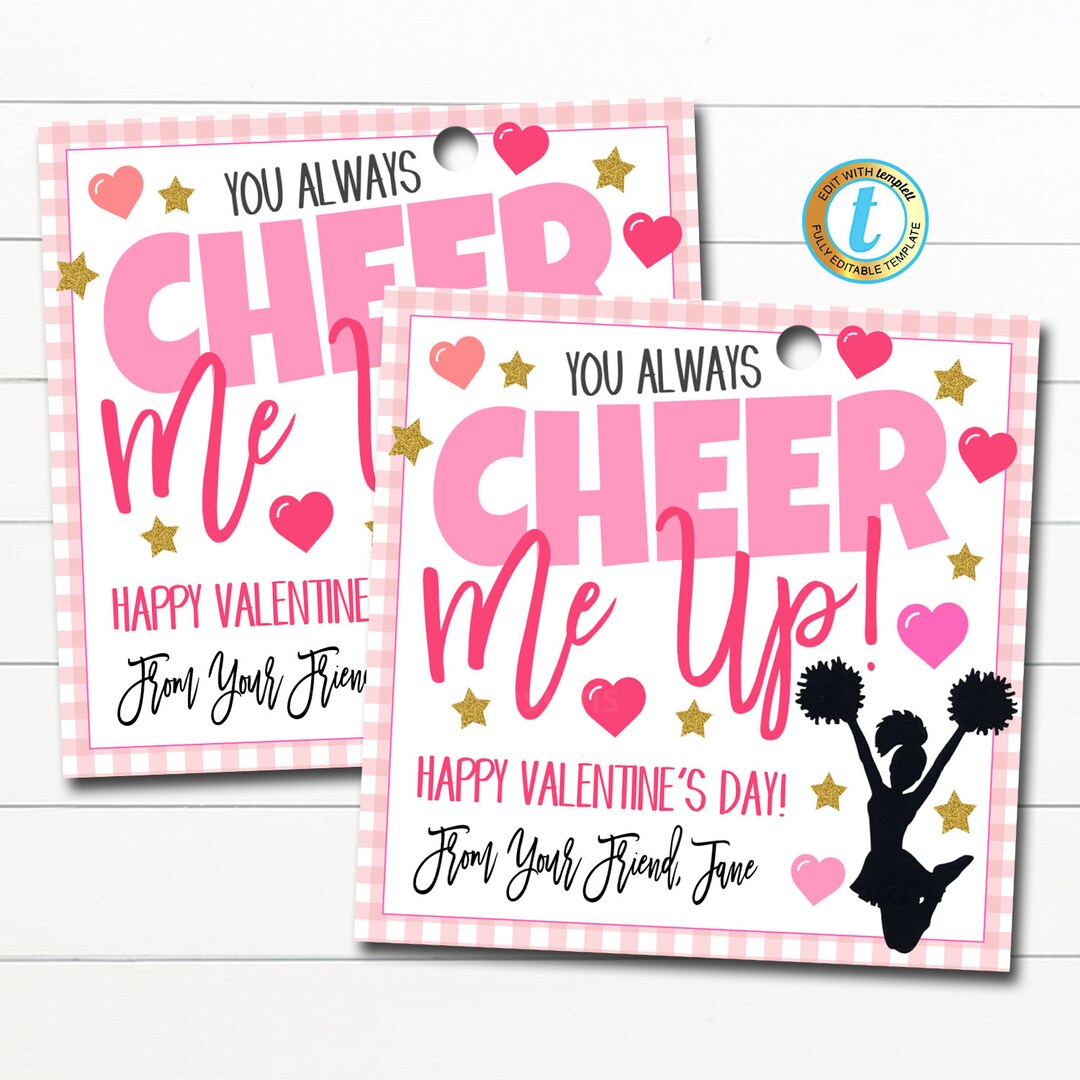 Valentine Cheerleader Gift Tags, Valentine You Cheer Me up Gift ...