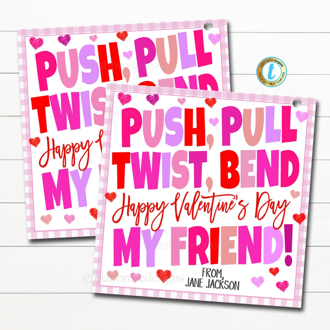 Valentine Pop Tube Gift Tags, Push Pull Twist Bend Valentine's Day ...