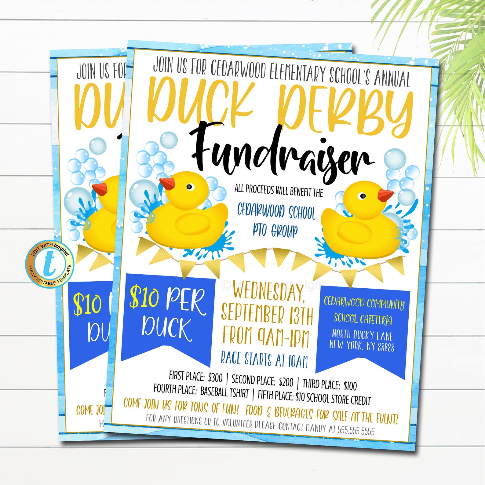 Rubber Duck Race Fundraiser Flyer, Editable Duck Derby Template, School ...