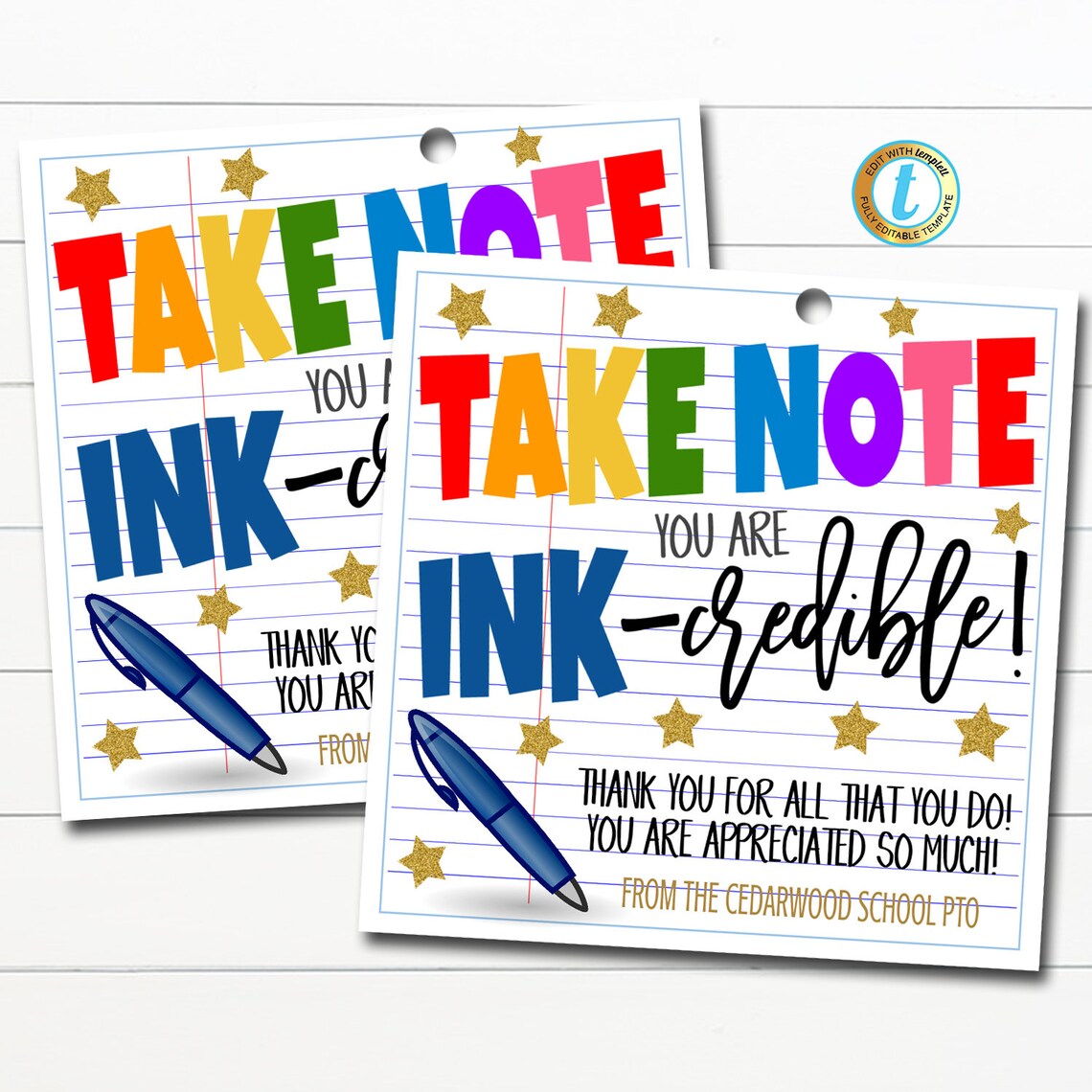 Pen Thank You Gift Tags Take Note You Are Ink-credible - Etsy