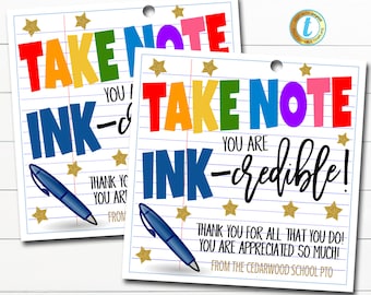 Editable Pen Thank You Gift Tags, Take Note You Are Ink-credible ...