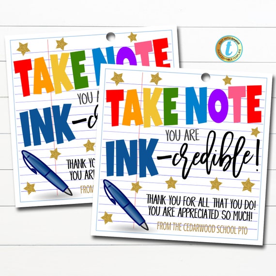 Pen Thank You Gift Tags Take Note You Are Ink-credible - Etsy