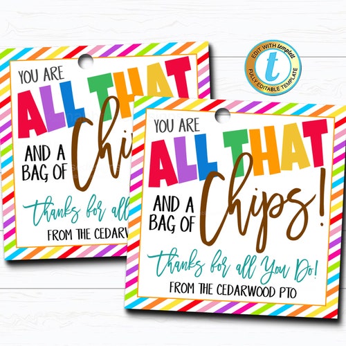 Chips Gift Tag Printable You Are All That and a Bag of Chips - Etsy