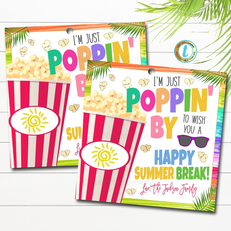 Popcorn Gift Tag, Hope You Have a Poppin Summer, Last Day of School Pto ...