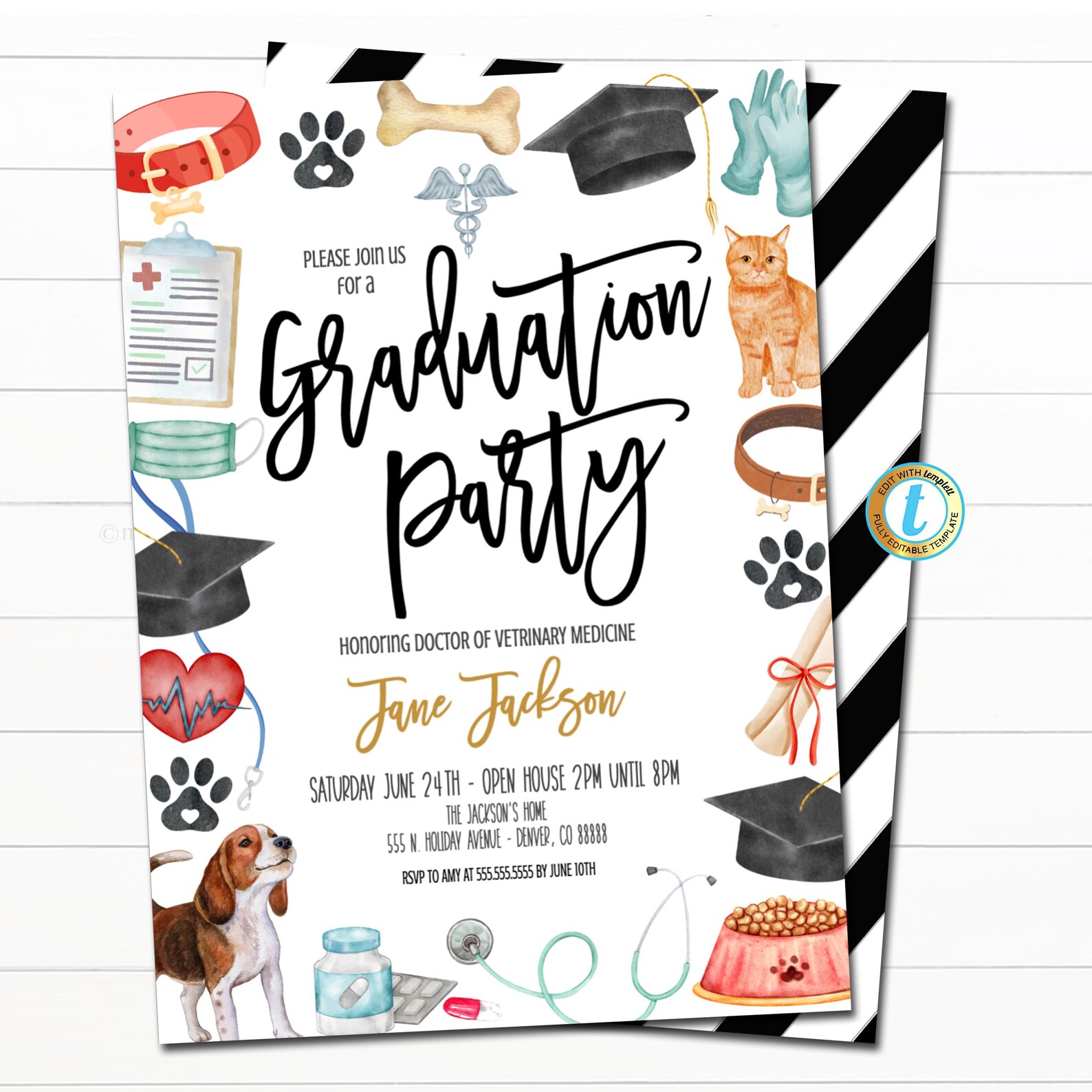 Veterinarian School Graduation Party Invitation, Vet Tech Graduation ...