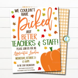Fall Appreciation Invitation, Teacher Team Nurse Employee, Pumpkin ...