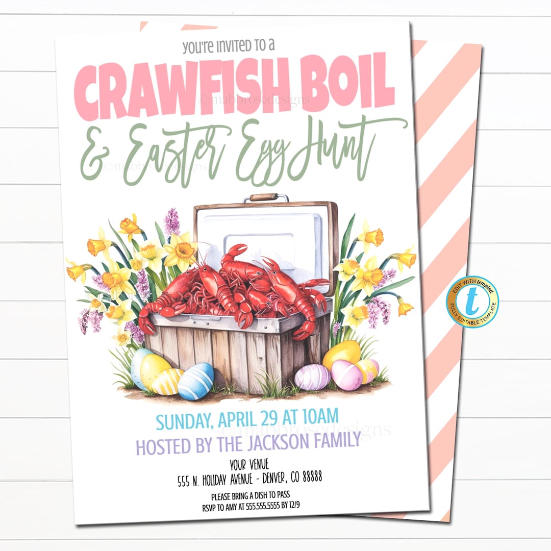 Crawfish Boil Invitation, Easter Egg Hunt Crawfish Boil Invite, Easter ...